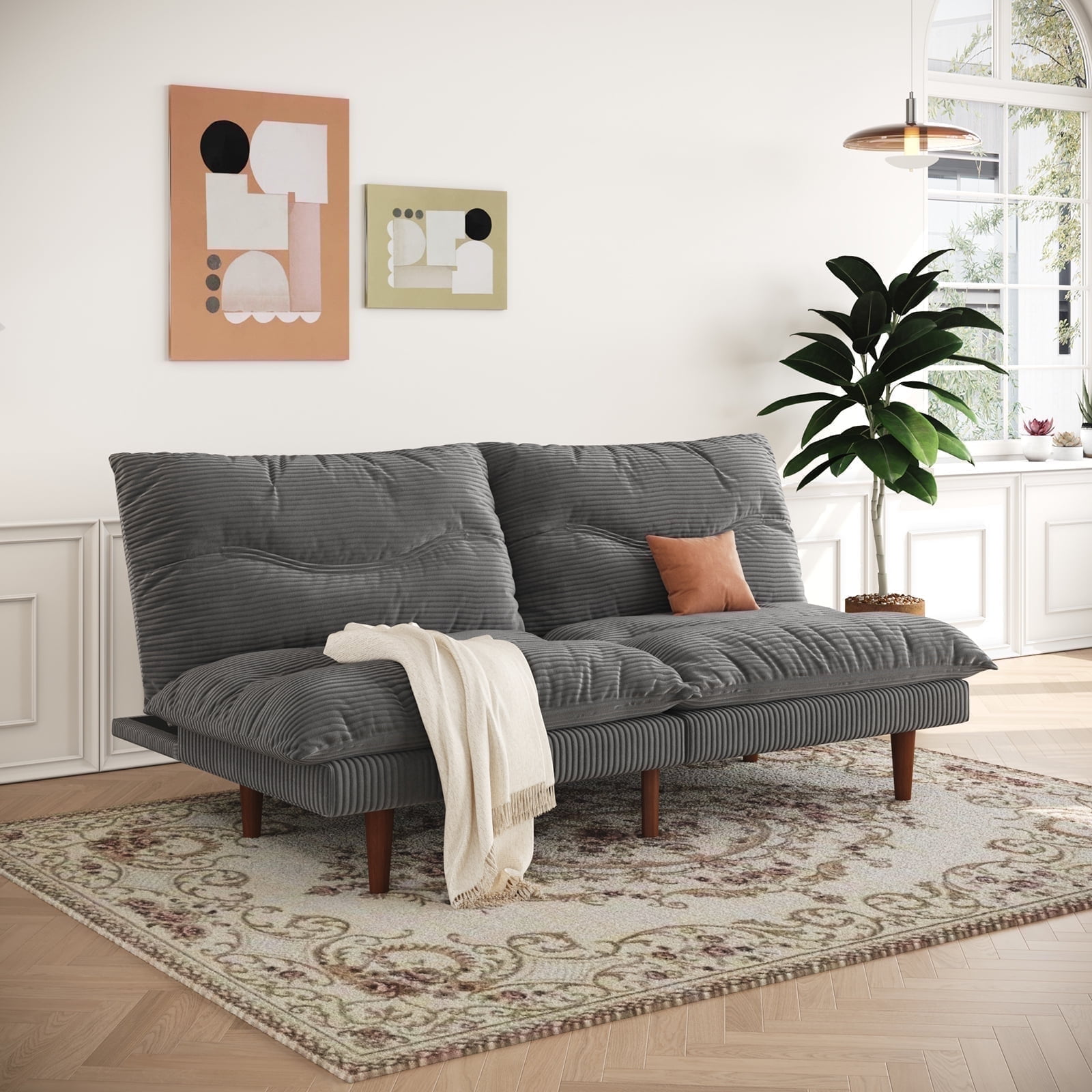 LLappuil 71" Corduroy Futon Convertible Sofa Bed, Loveseat Sleeper Sofa ...