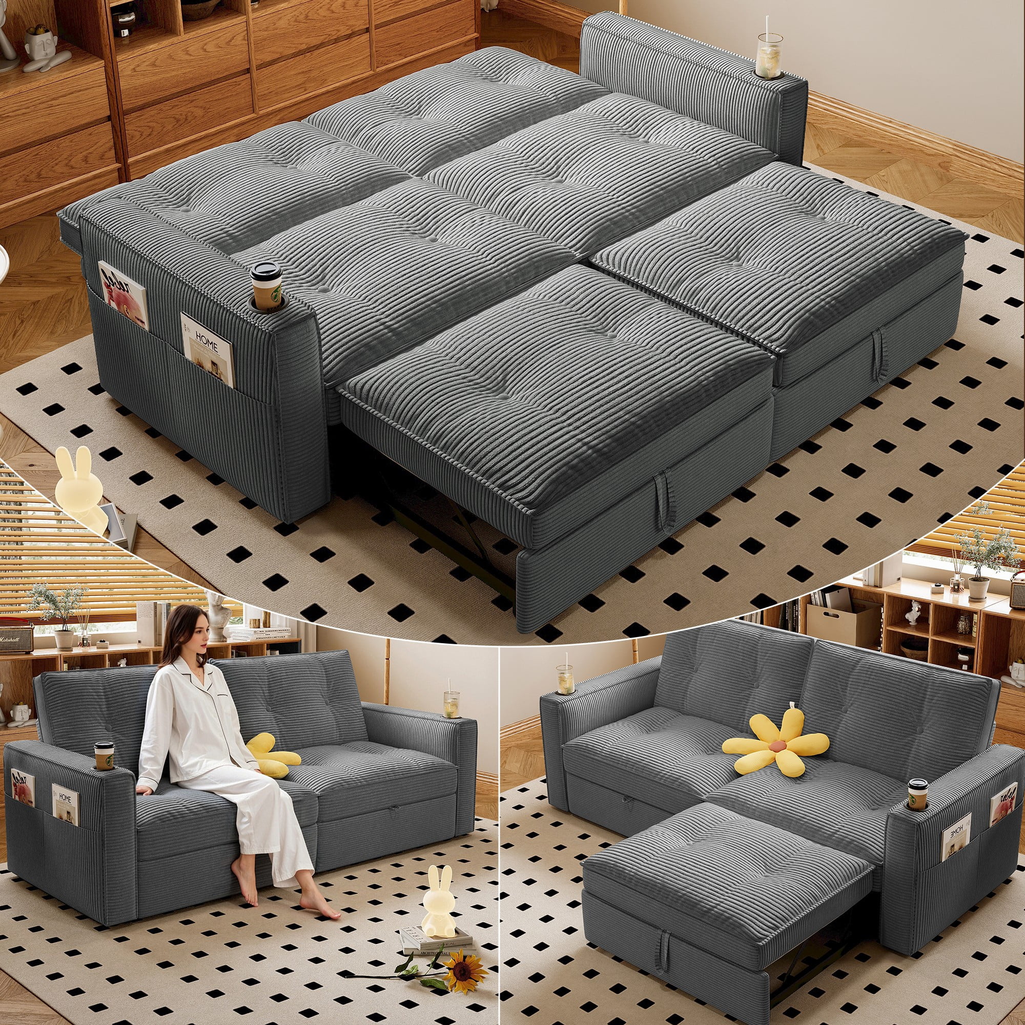 LLappuil 73" Pull Out Sofa Bed Queen Size, Loveseat Sofa Convertible ...