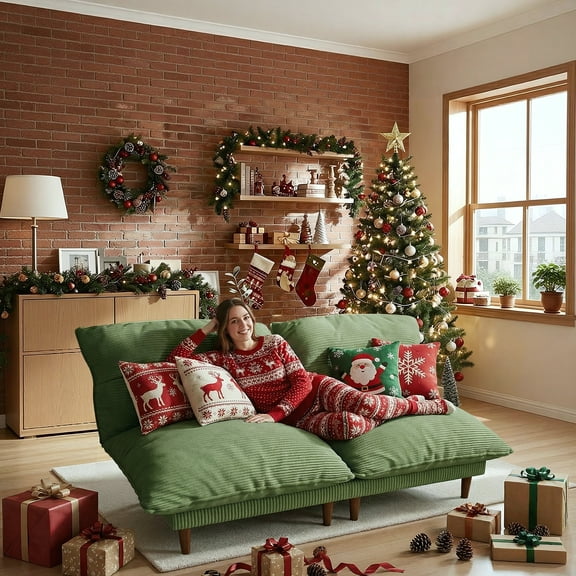 73" Convertible Futon Sofa Bed, Teddy Fabric Sleeper Couch with 3 ...