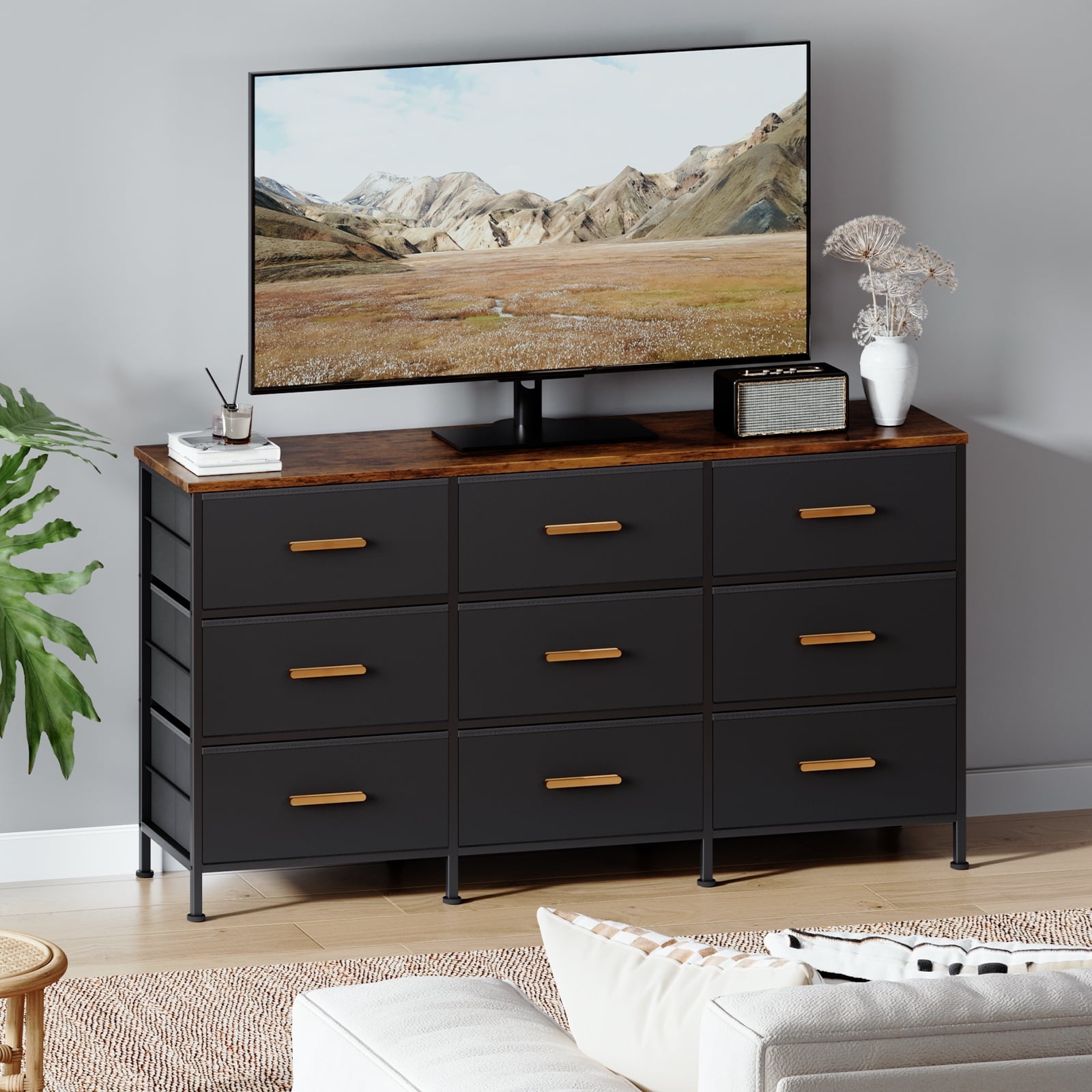 LLappuil 9 Drawer Dresser, TV Stand for 50, 55 Inch TV, Storage Drawers ...