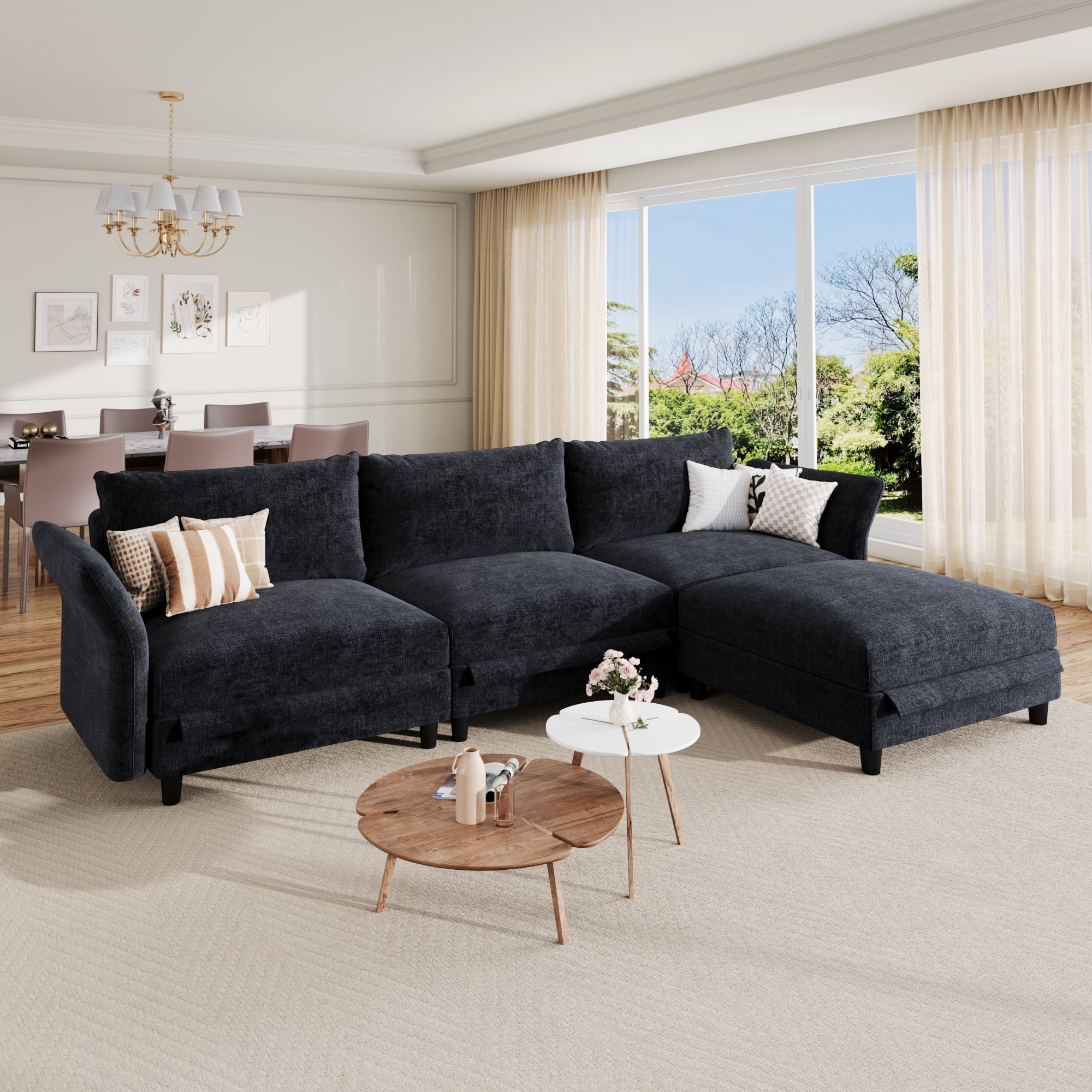LLappuil Modular Sectional Sofa, 4 Seat Modular Sectional Sofa with ...