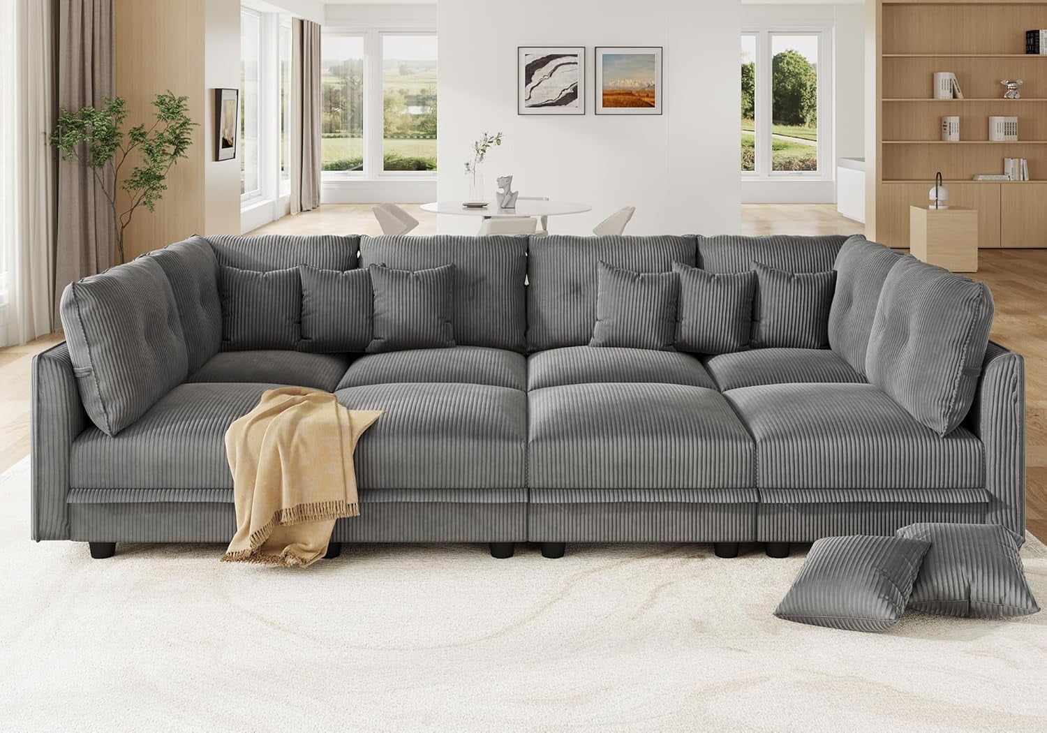 LLappuil Modular Sectional Sofa, 8 Seat Corduroy Sectional Sofa with ...