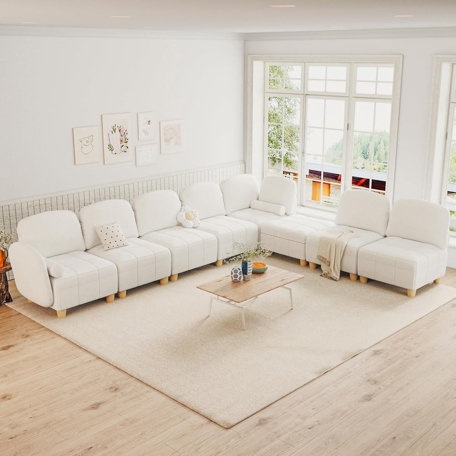 LLappuil Modular Sectional Sofa, 8 Seat Removable Covered Teddy Velvet ...