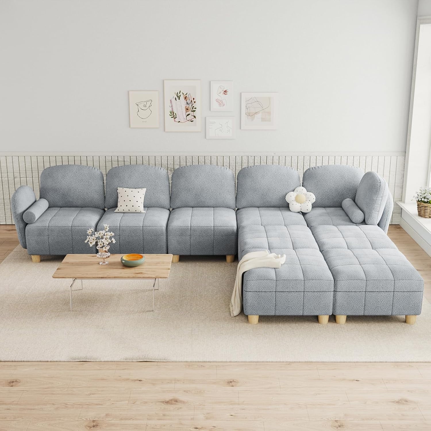 LLappuil Modular Sectional Sofa, 9 Seat Removable Covered Teddy Velvet ...