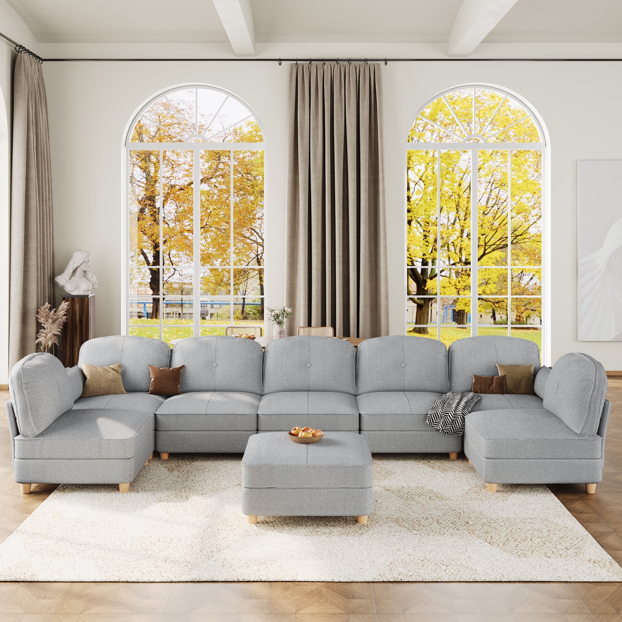 LLappuil Modular Sectional Sofa, U Shaped Modular Sectional Sofa with Storage, 20.8" Deep Seat 8 ...