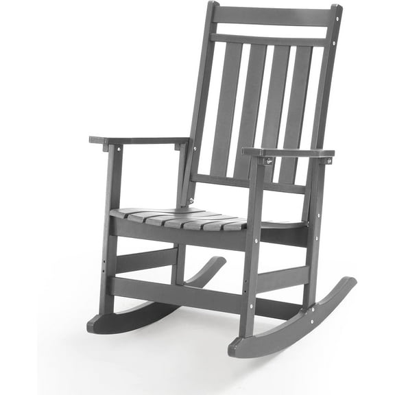 JERFIT Classic Pecan Brown Porch Rocker, All-Weather HDPE Outdoor ...