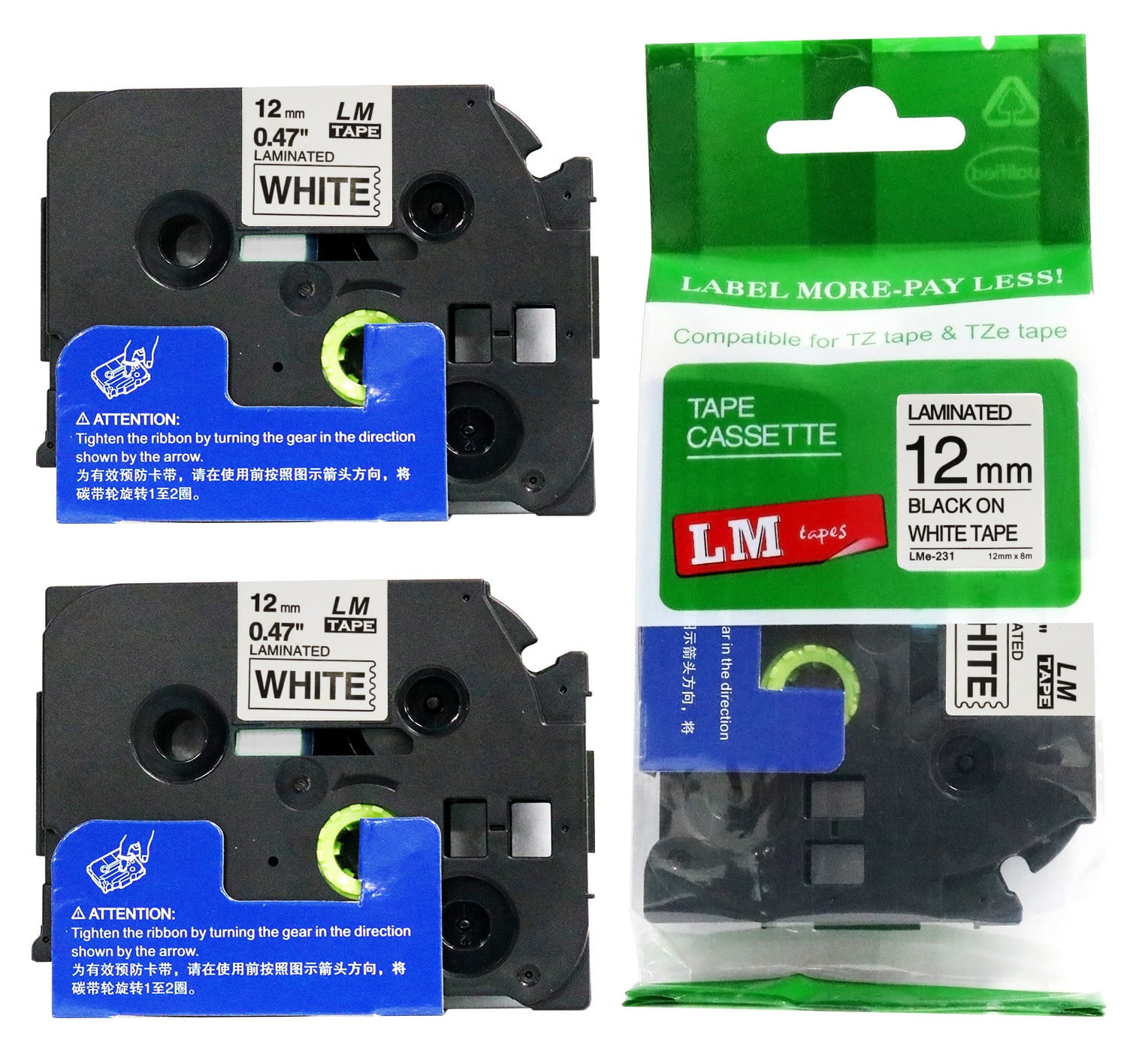 LM Tapes - 2/Pack Premium 1/2" Black Print on White Label Compatible ...