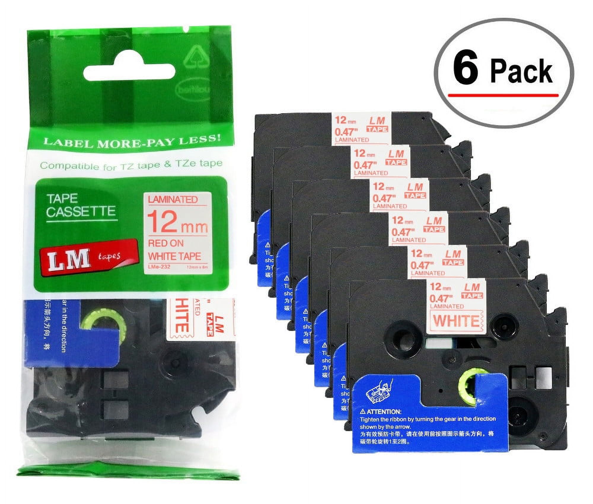 LM Tapes - 6/Pack Premium 1/2" Red Print on White Label Compatible with ...