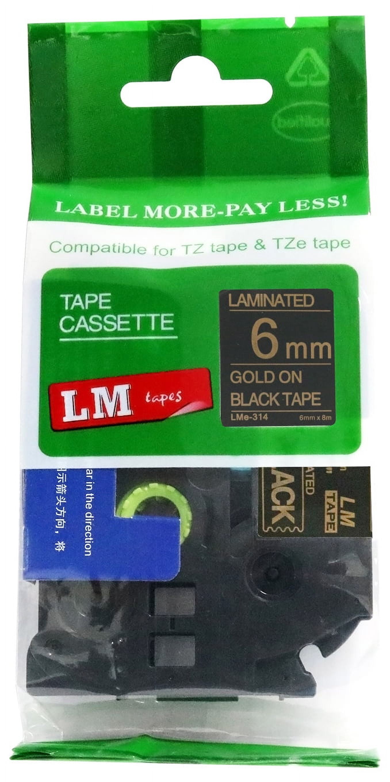 LM Tapes - Premium 1/4" Gold Print on Black Label (6mm 0.23 Laminated ...