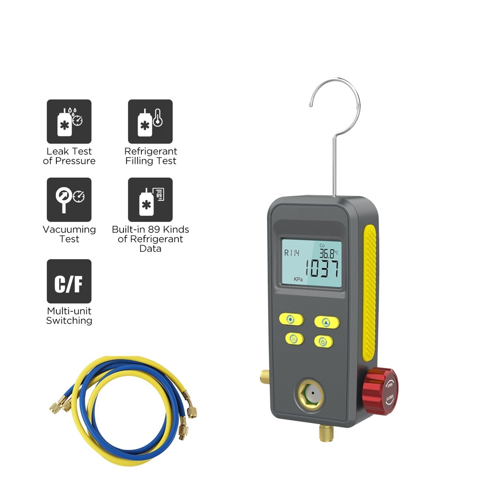 LM110 Digital Refrigeration Manifold With Tubes Vacuum Pressure Gauge ...