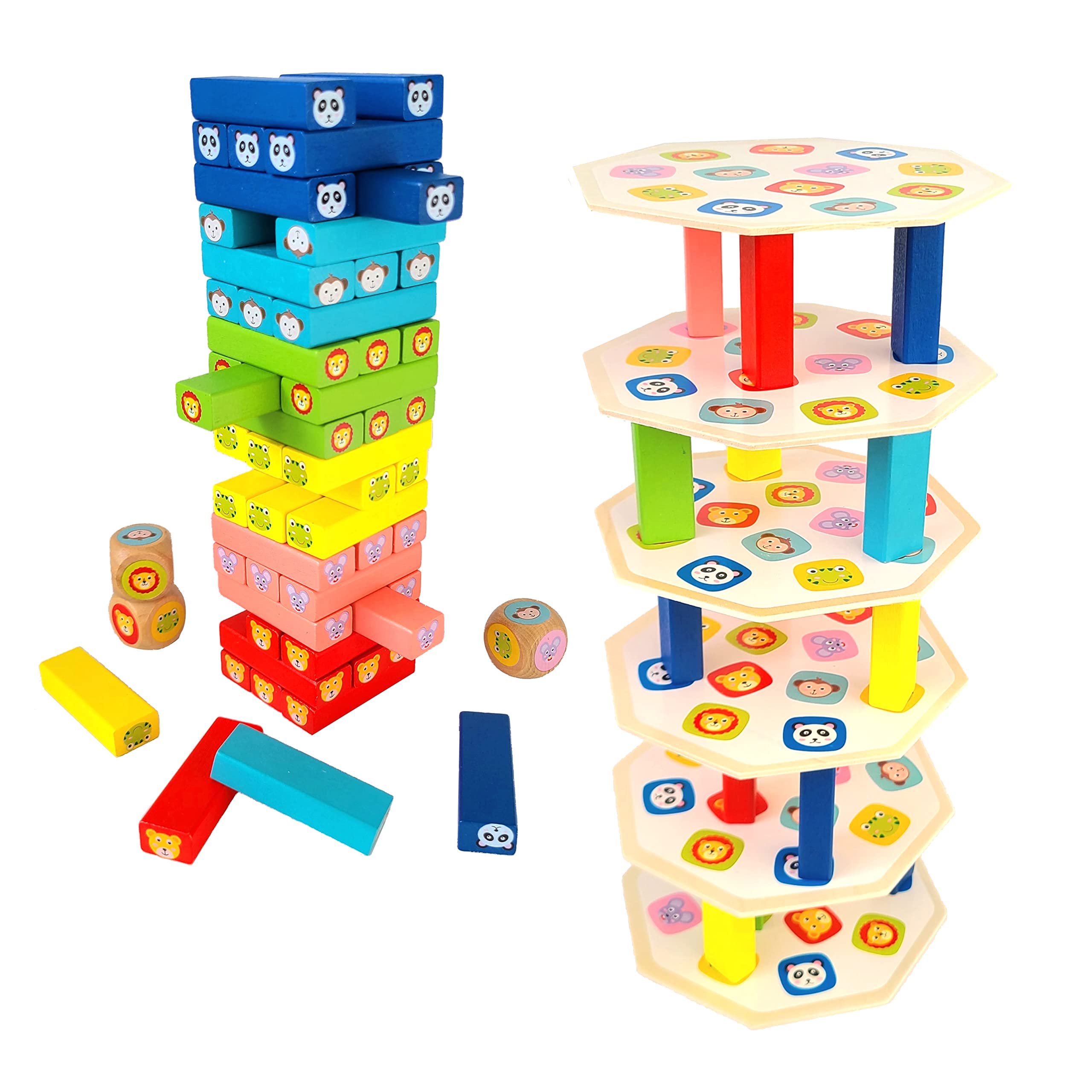 LMC Products Stacking Tower Game - Dice & Stacking Cards Animal Edition ...