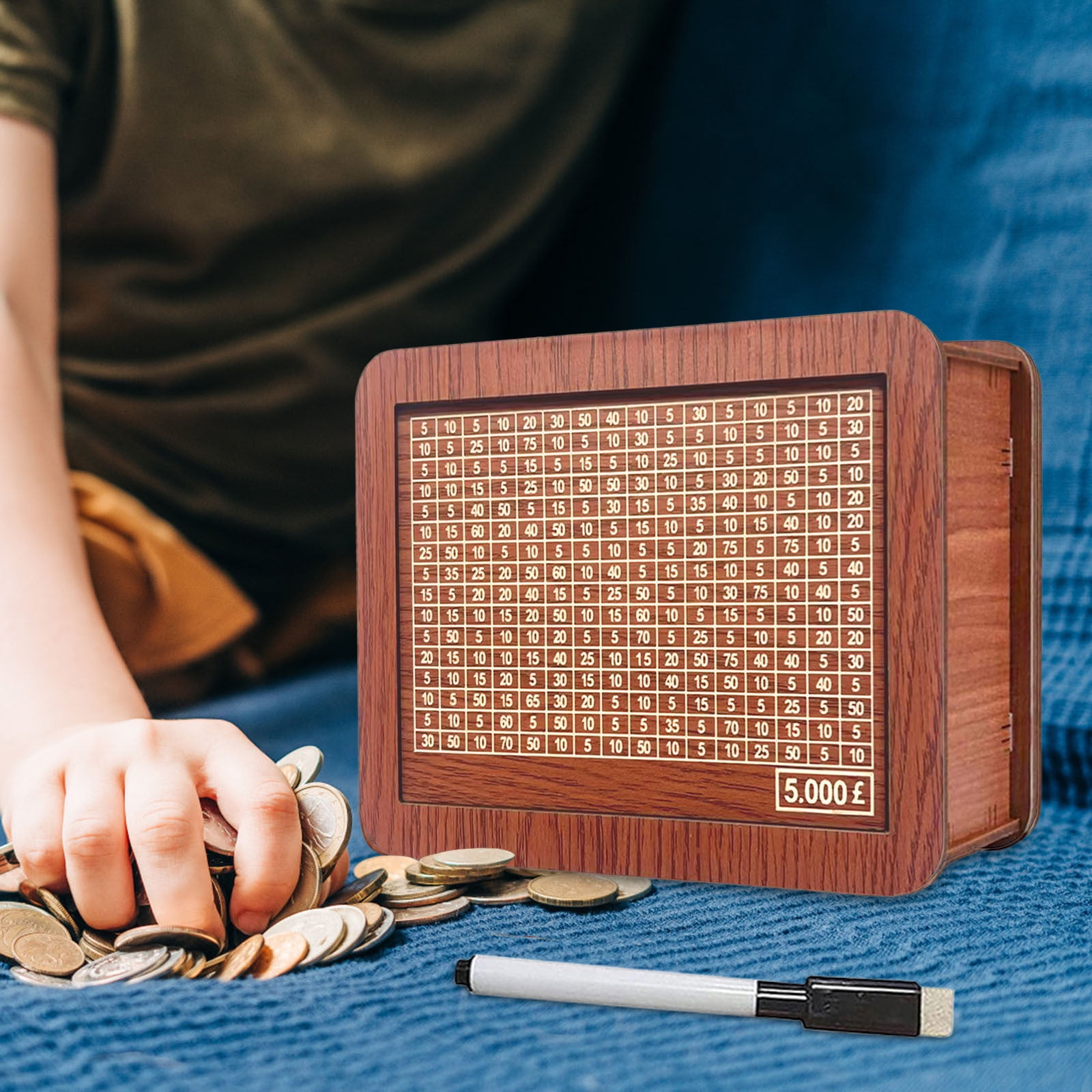 LMEEOR Cash Box Wooden Money Box with Money and Numbers with Counter ...