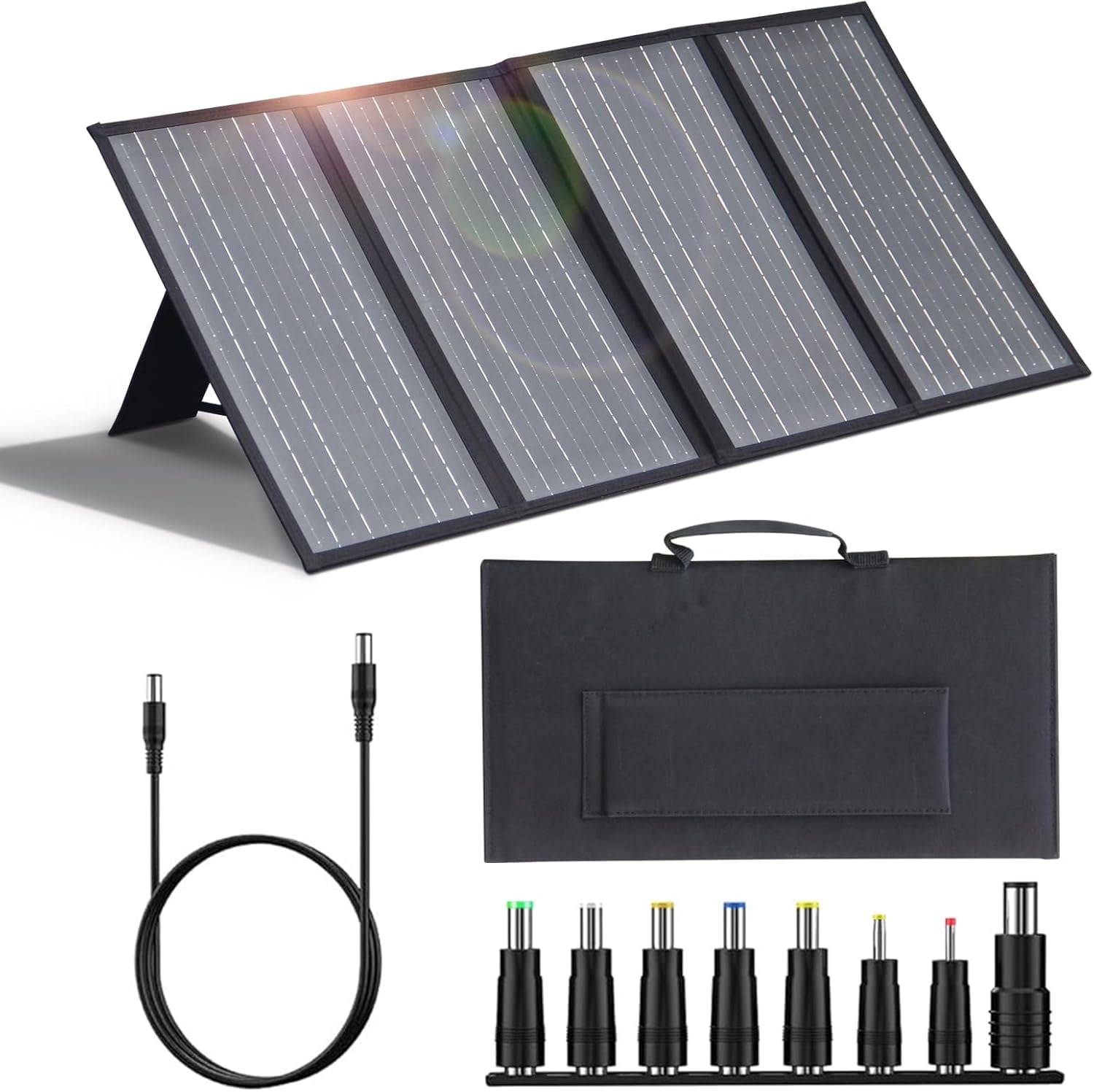 LMENGER 60W Portable Solar Panel with 4 Ports 5V 2*USB,18V DC and 18W ...