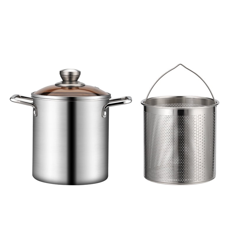LMETJMA 3L Deep Fryer Pot Stainless Steel Frying Pot With Mesh Steamer ...