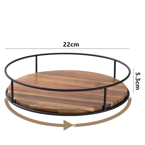 LMETJMA Acacia Wood Lazy Susan Turntable with Metal Frame Kitchen ...