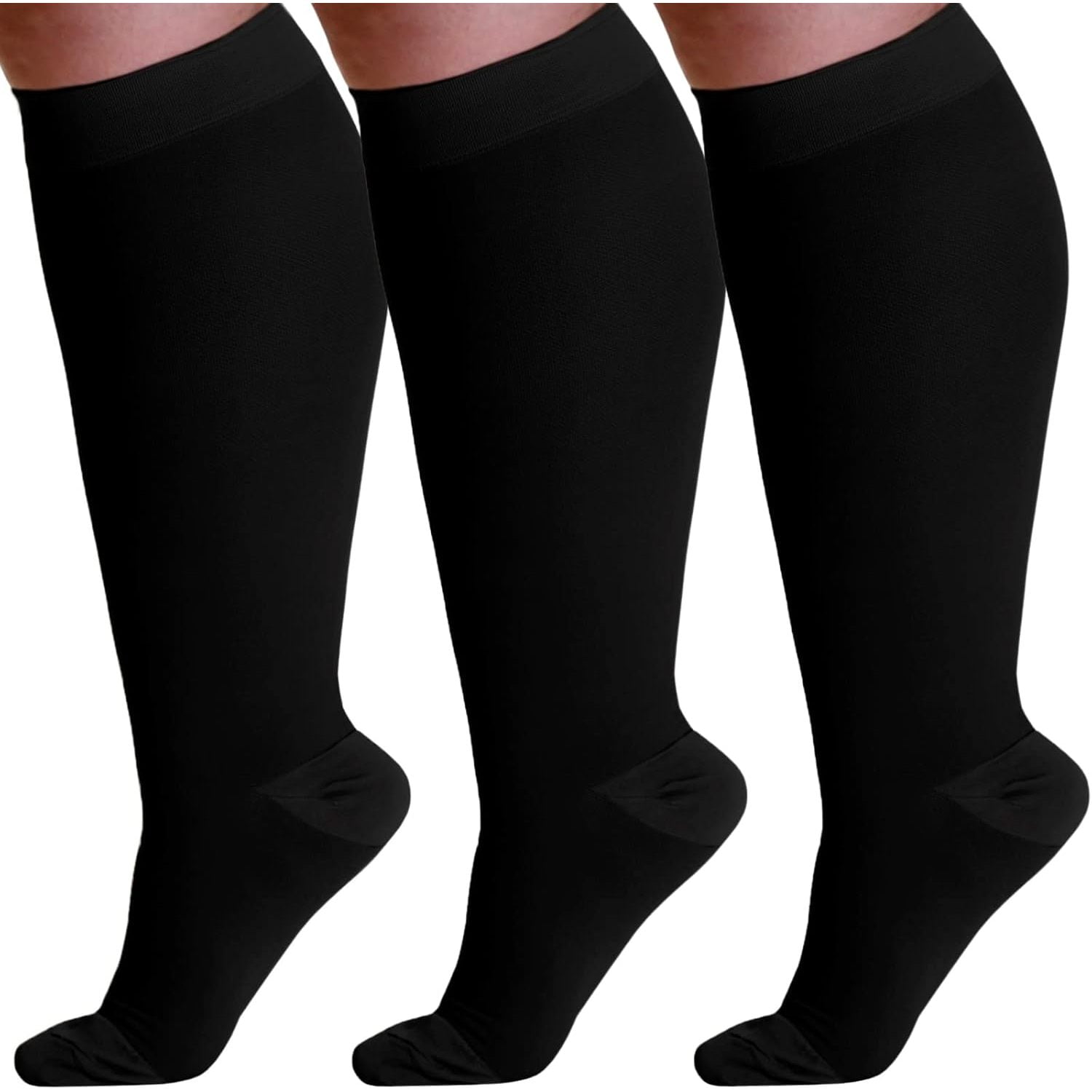 LMHF (3 Pairs) Plus Size Graduated Support Opaque Compression Knee High ...