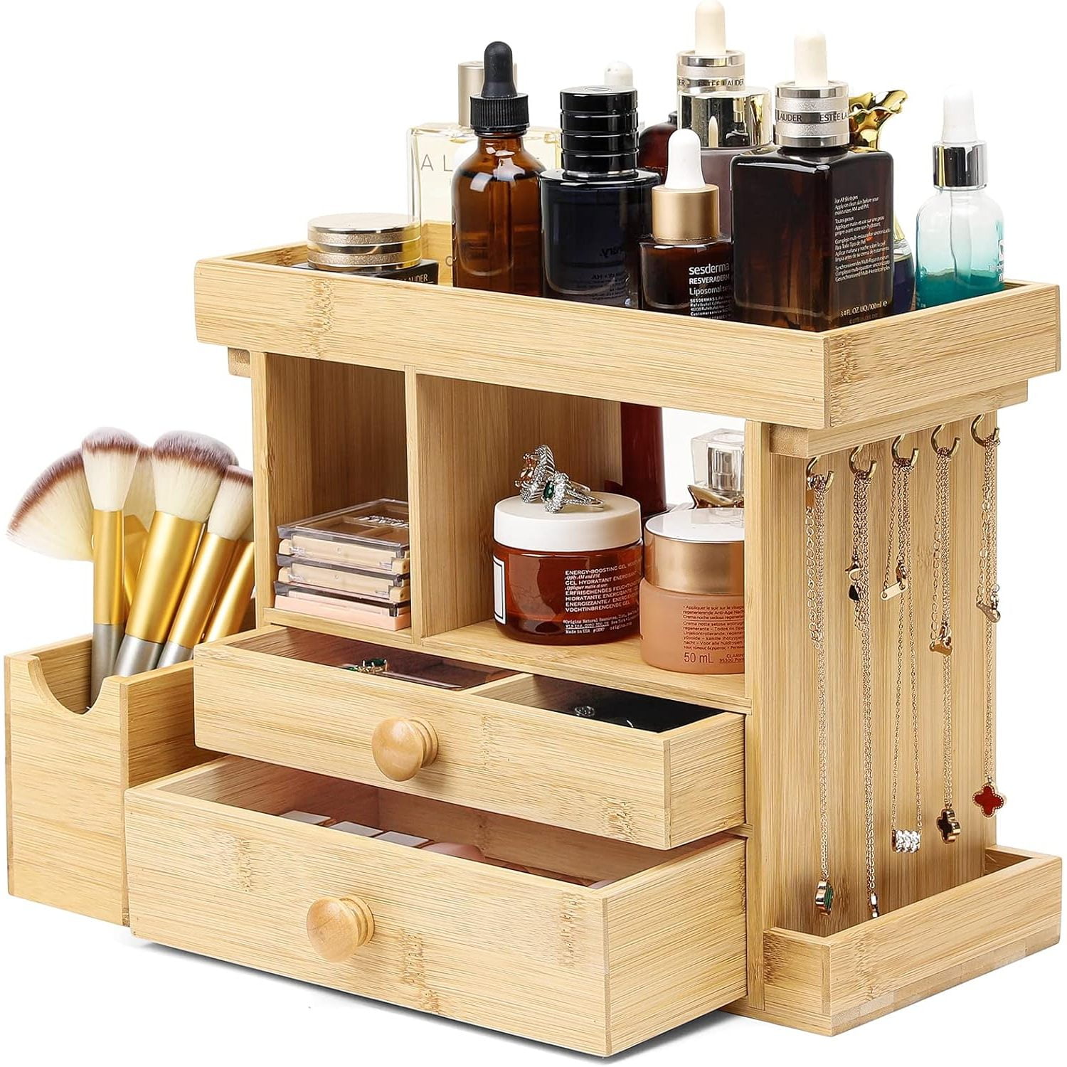 LMHF Bamboo Makeup Organizer Cosmetic Jewelry Storage Organizer Multi ...