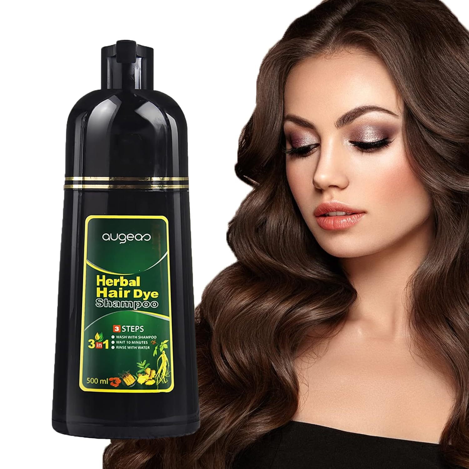 LMHF Dark Brown Hair Dye Shampoo for Gray Augeas Instant Color 3 in 1 ...