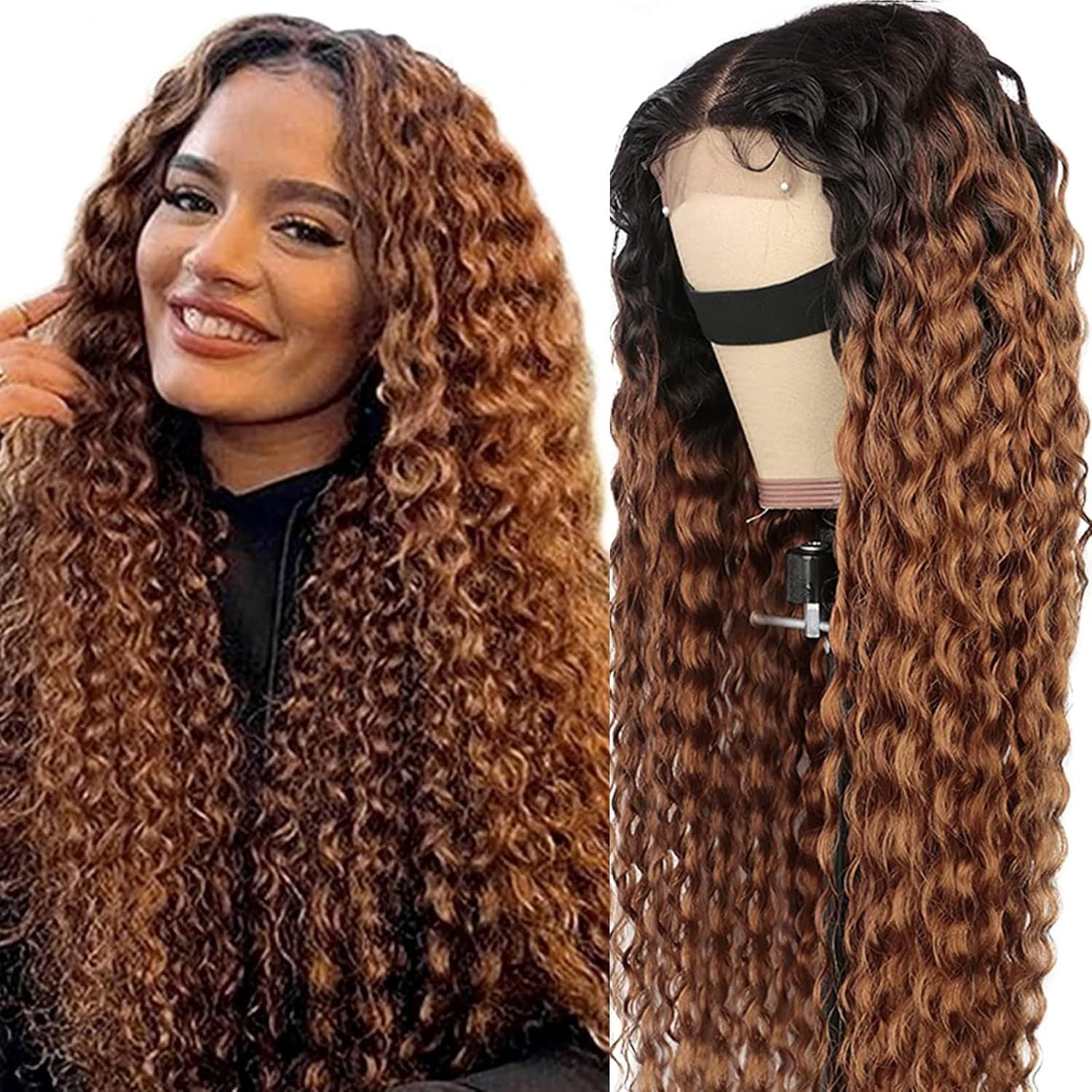 LMHF Ombre Curly Lace Front Wig Human Hair Deep Wave Closure Wig Pre ...