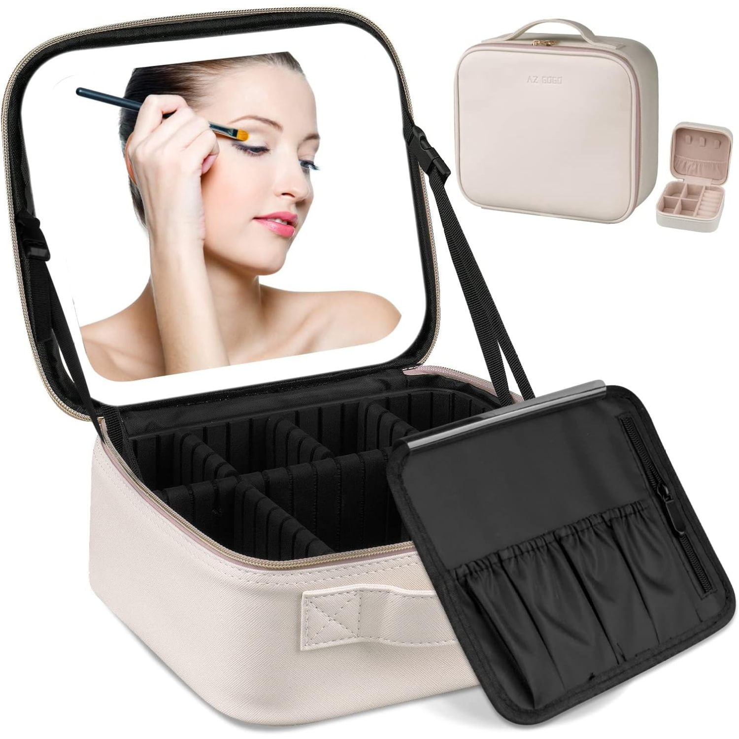 LMHF Travel Makeup Bag with Light up Mirror, Makeup Train Case with ...