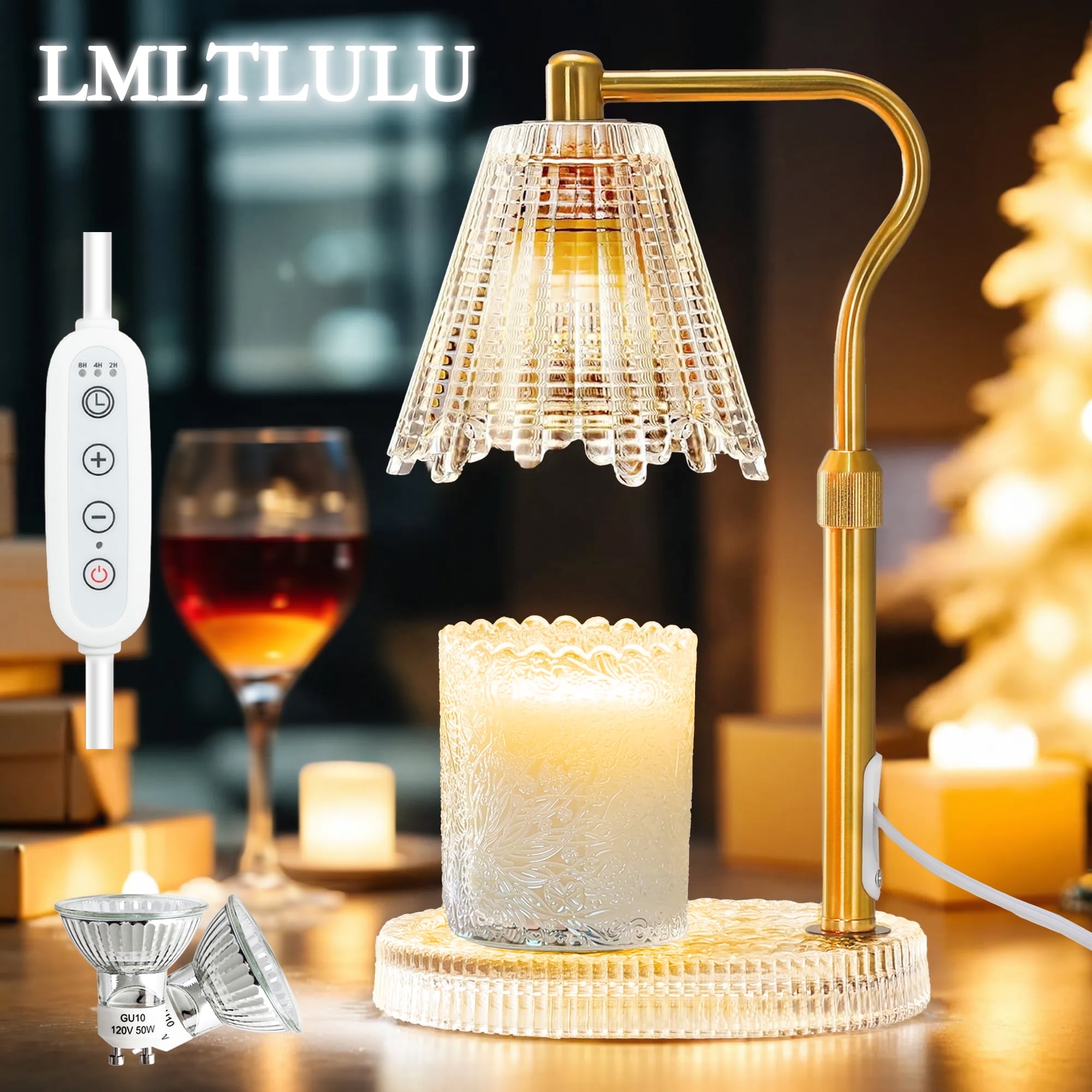 LMLTLULU Gold Electric Candle Warmer Lamp, Crystal Base, Dimmable Light ...