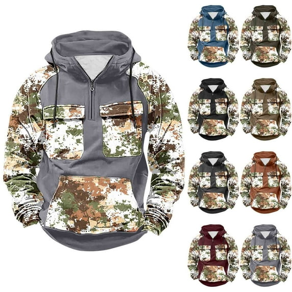 LMOIPLI Camouflage Print Hoodies for Men Military Mens Fleece Lined ...
