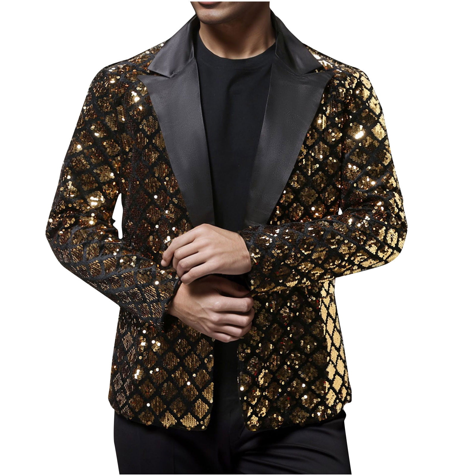 LMOIPLI Men Diamond Sequined Shawl Lapel Blazer Jacket Single Button ...
