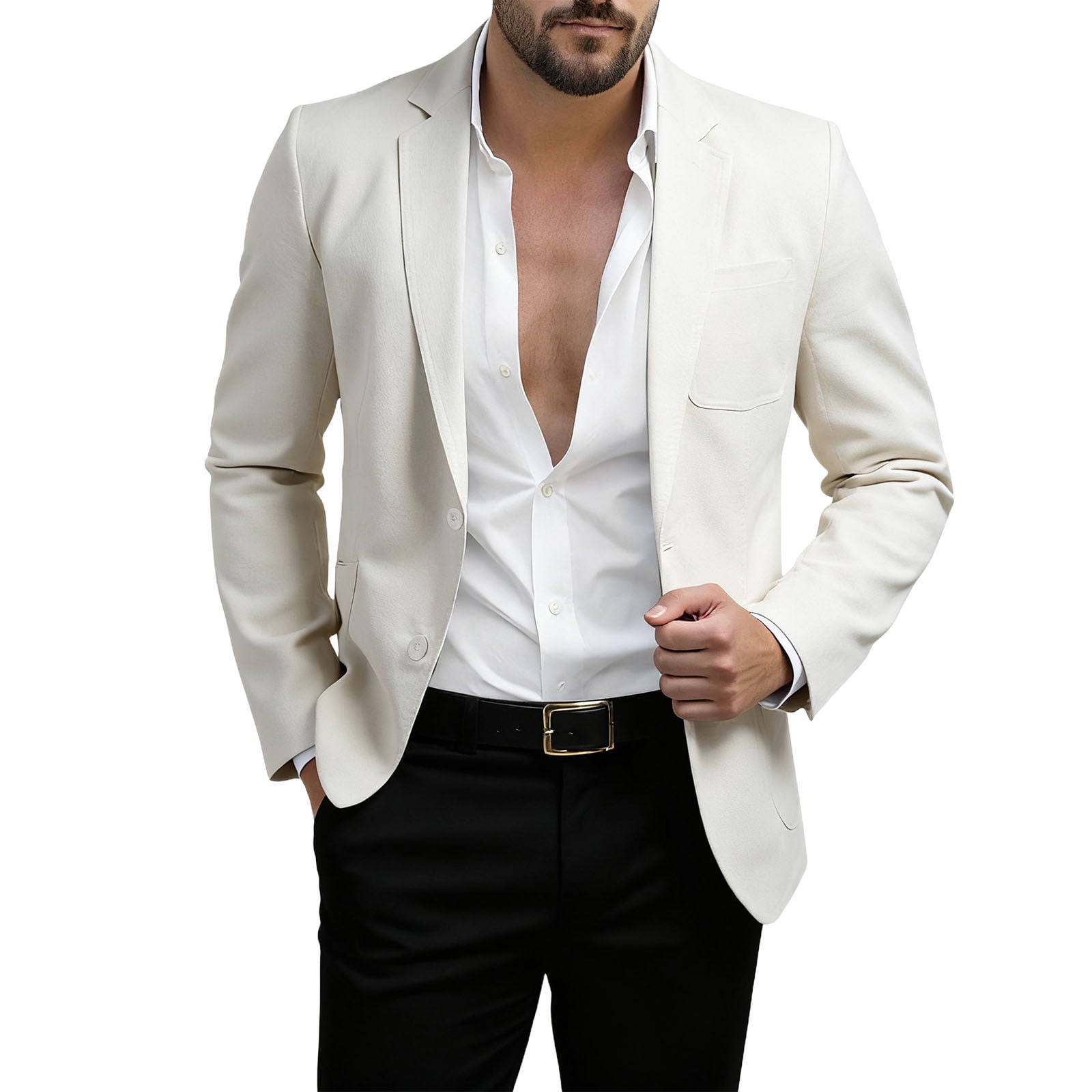 LMOIPLI Men Notch Lapel Two Button Linen Blend Blazer Jacket ...