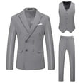 LMOIPLI Men Solid Notch Lapel Double Breasted Three Piece Suit Wedding ...
