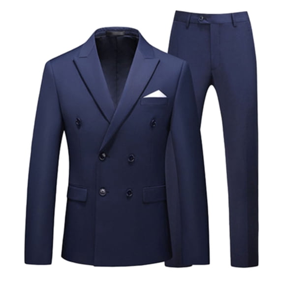 LMOIPLI Men Solid Notch Lapel Double Breasted Two Piece Suit Wedding ...