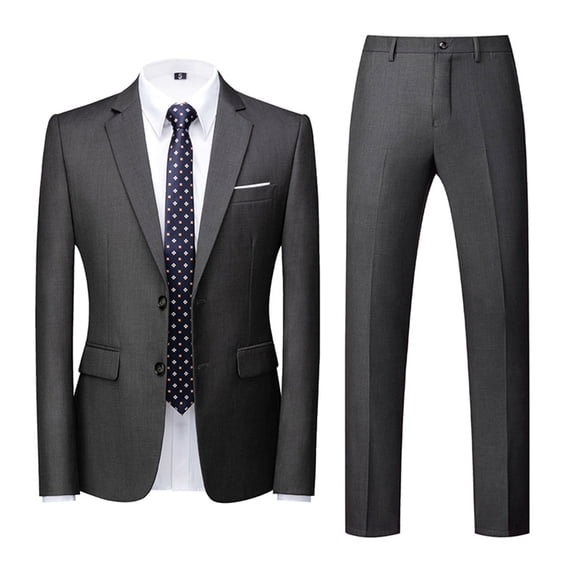 LMOIPLI Men Solid Notch Lapel Two Button Two Piece Suit Business ...