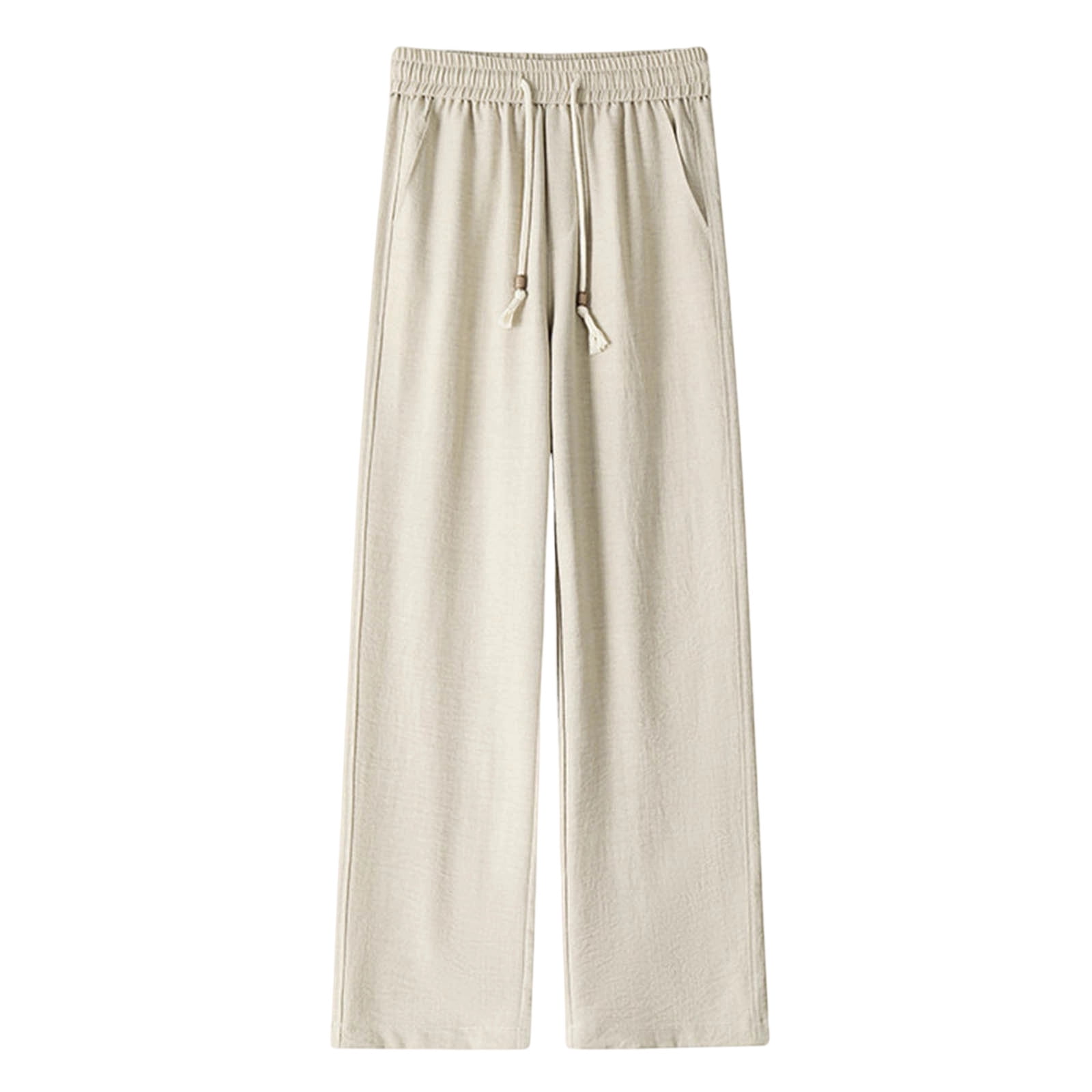 LMOIPLI Men Tassel Drawstring Textured Wide Leg Pants Loose Breathable ...