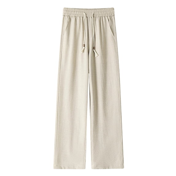 LMOIPLI Men Tassel Drawstring Textured Wide Leg Pants Loose Breathable ...