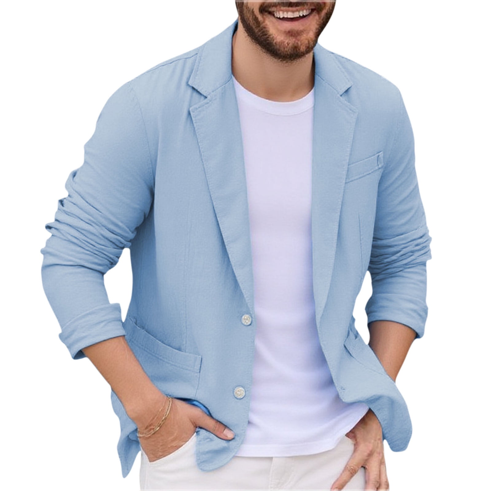 LMOIPLI Men Textured Wrinkled Notch Lapel Blazer Two Button Lightweight ...