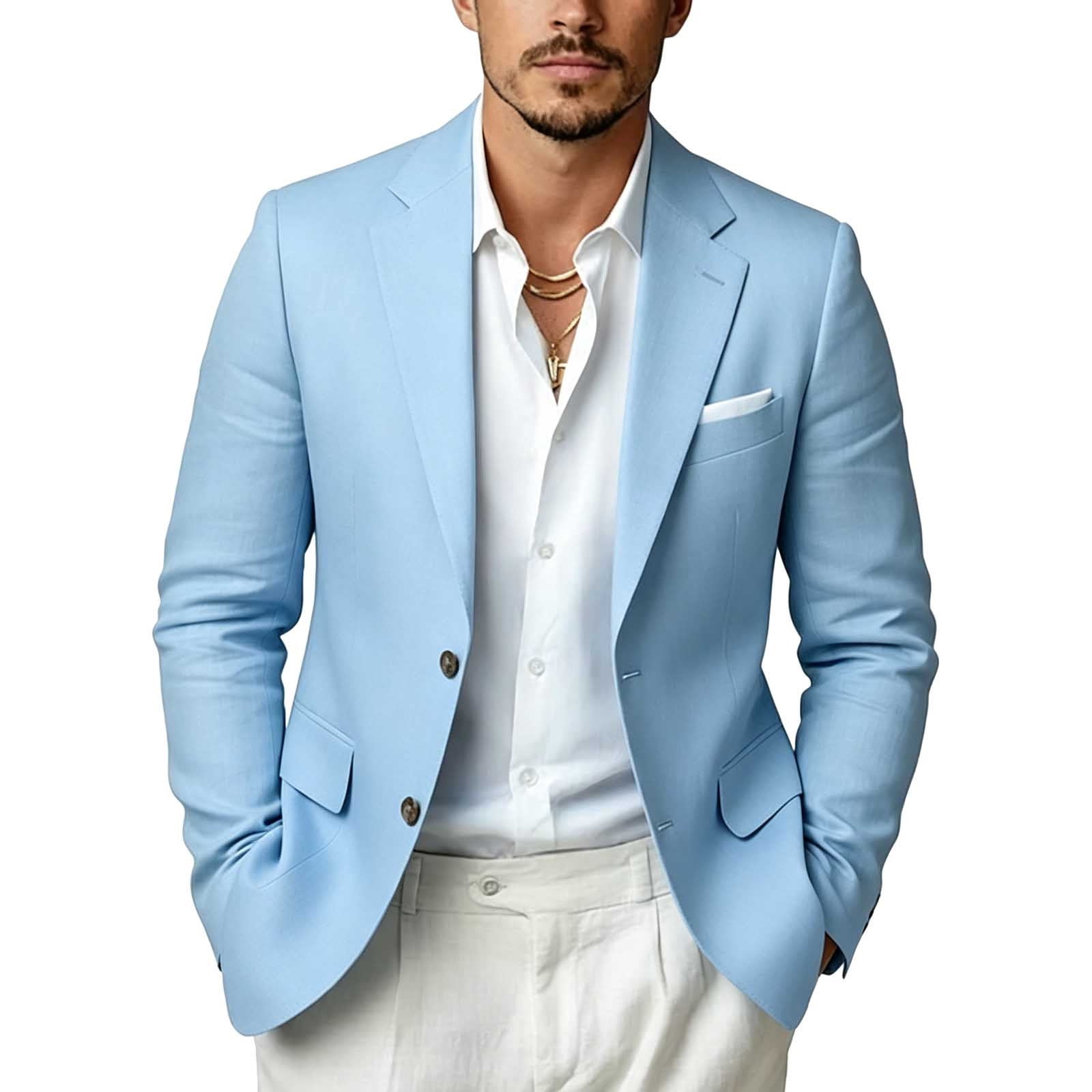 LMOIPLI Men Two Button Notch Lapel Linen Blend Blazer Lightweight ...