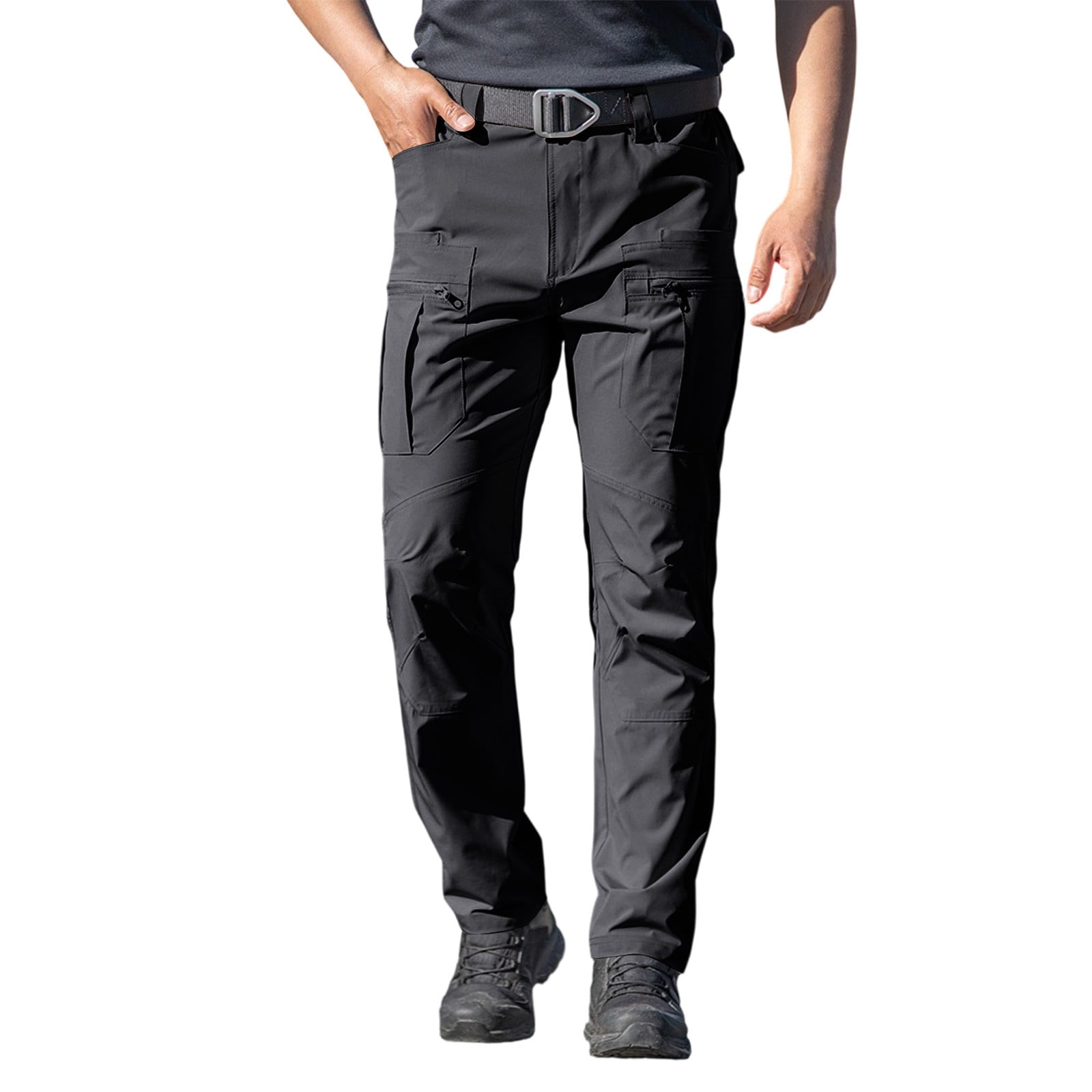 LMOIPLI Men Zip Multi Pocket Stretch Cargo Pants Quick Dry Straight Fit ...
