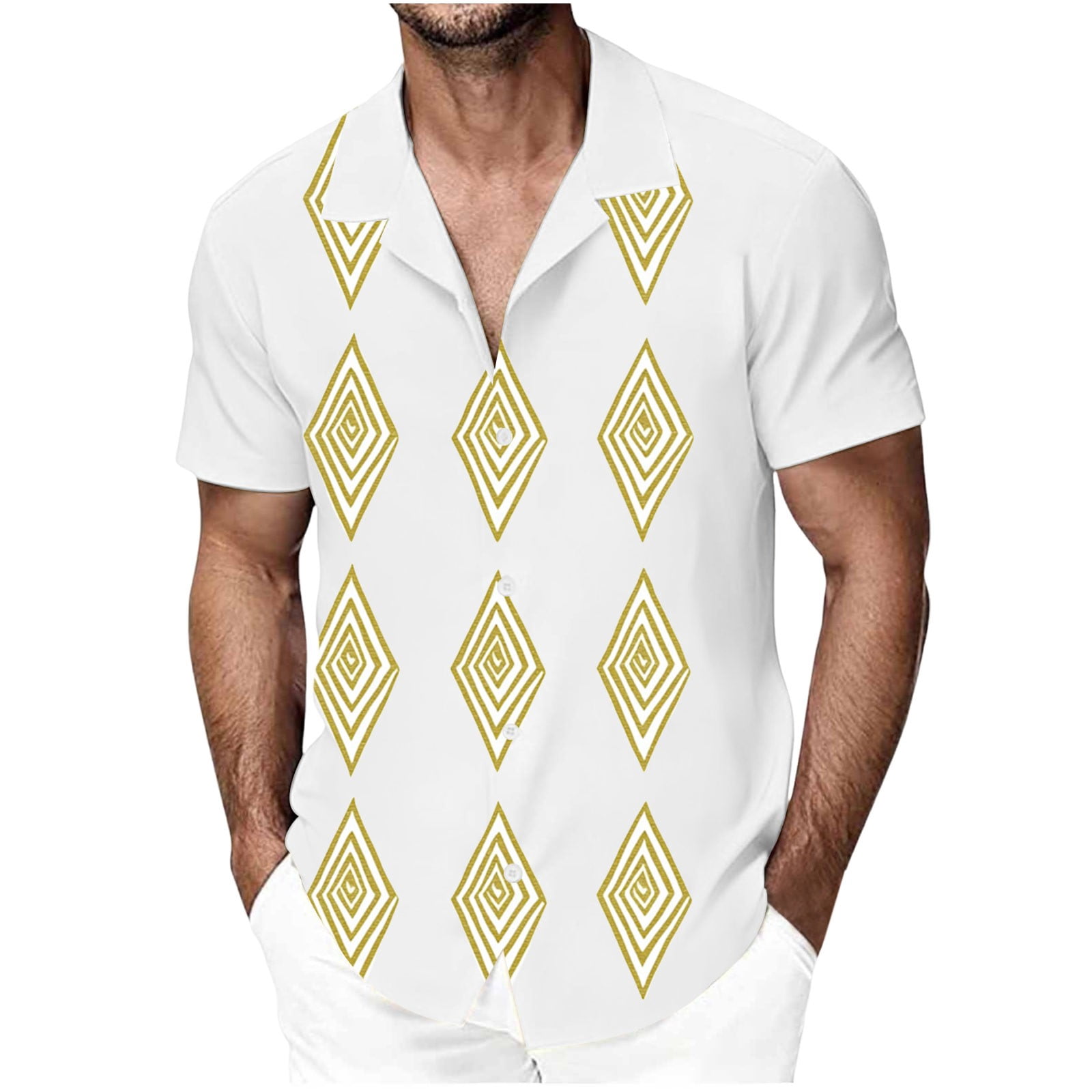 LMOIPLI Men's Cuban Guayabera Shirts Short Sleeve Shirt Casual Hippie ...