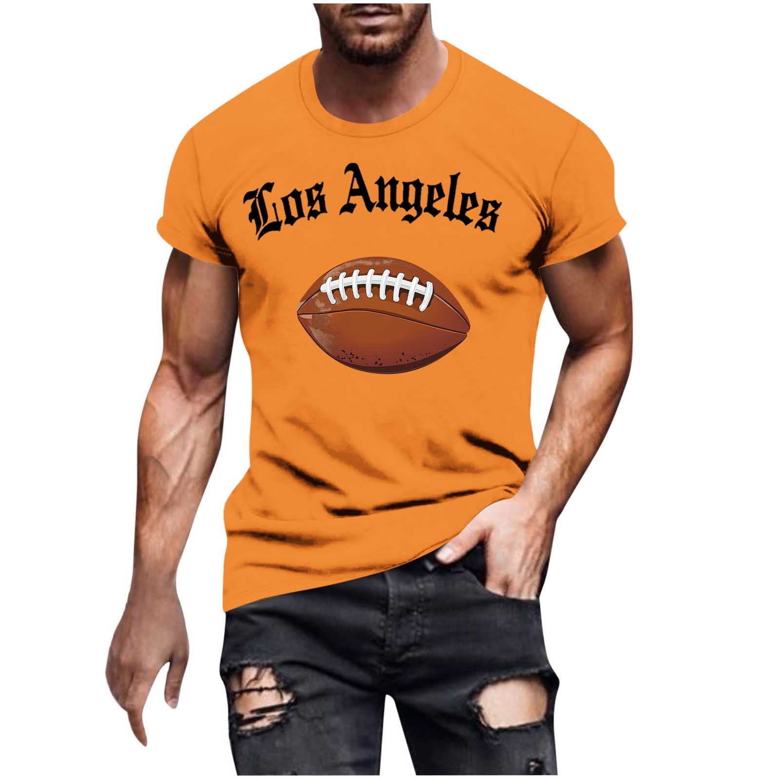 LMOIPLI Men's Los Angeles Football Graphic T-Shirt Short Sleeve Crew ...
