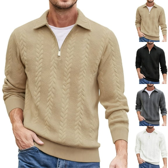 Hinvhai Men's Cable Knit Pullover Sweater Casual Long Sleeve Stand ...