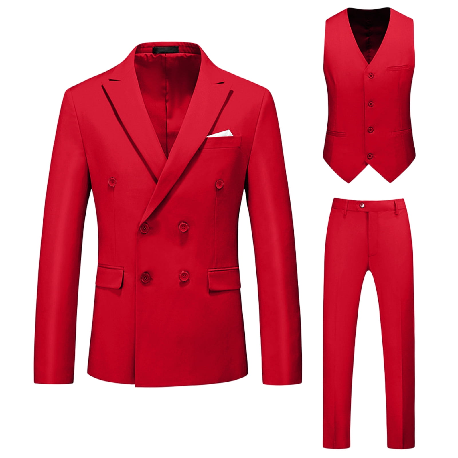 LMOIPLI Men's Solid Notch Lapel Double Breasted Three Piece Suit ...
