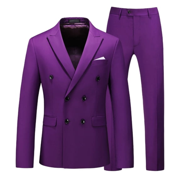 LMOIPLI Men's Solid Notch Lapel Double Breasted Two Piece Suit Wedding ...