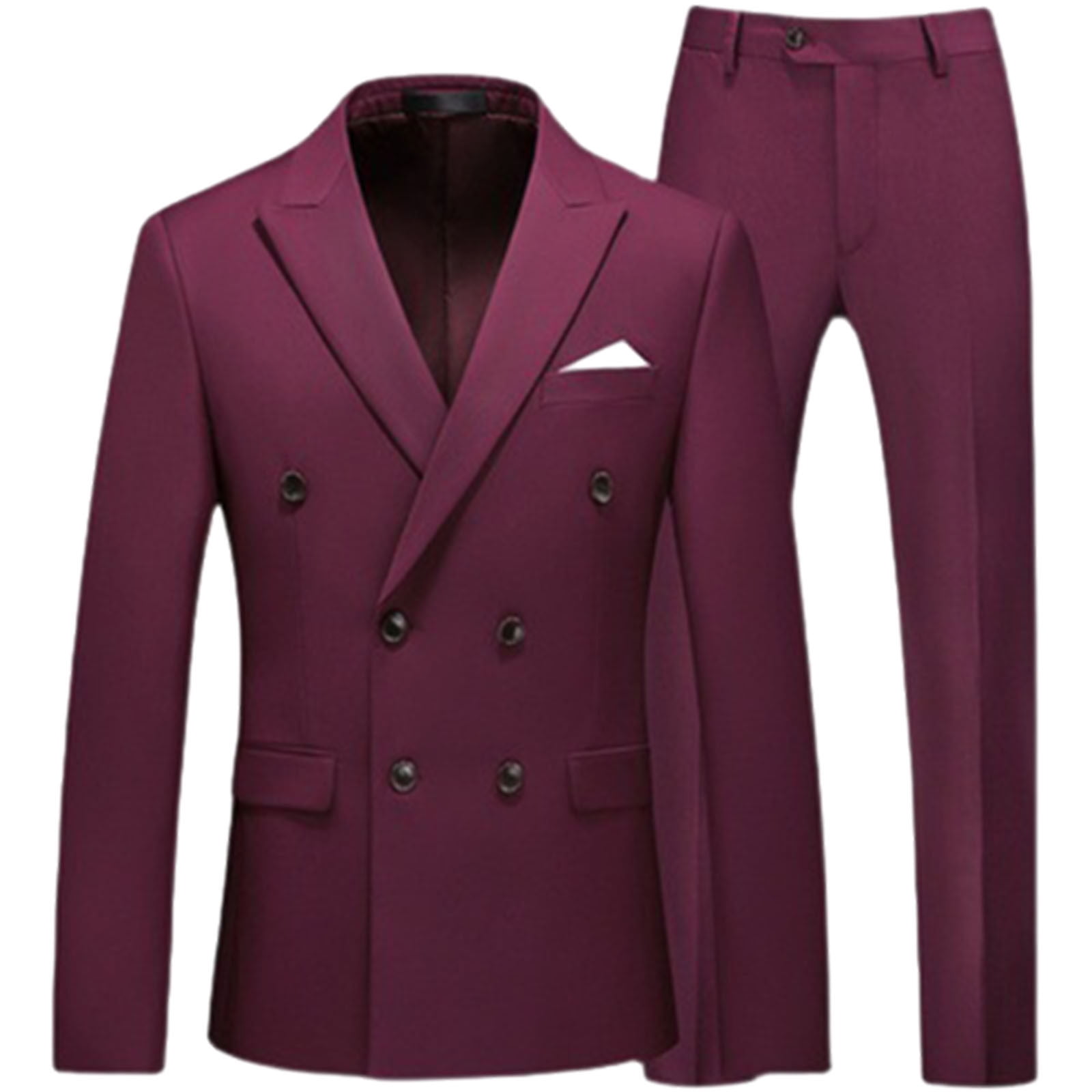 LMOIPLI Men's Solid Notch Lapel Double Breasted Two Piece Suit Wedding ...