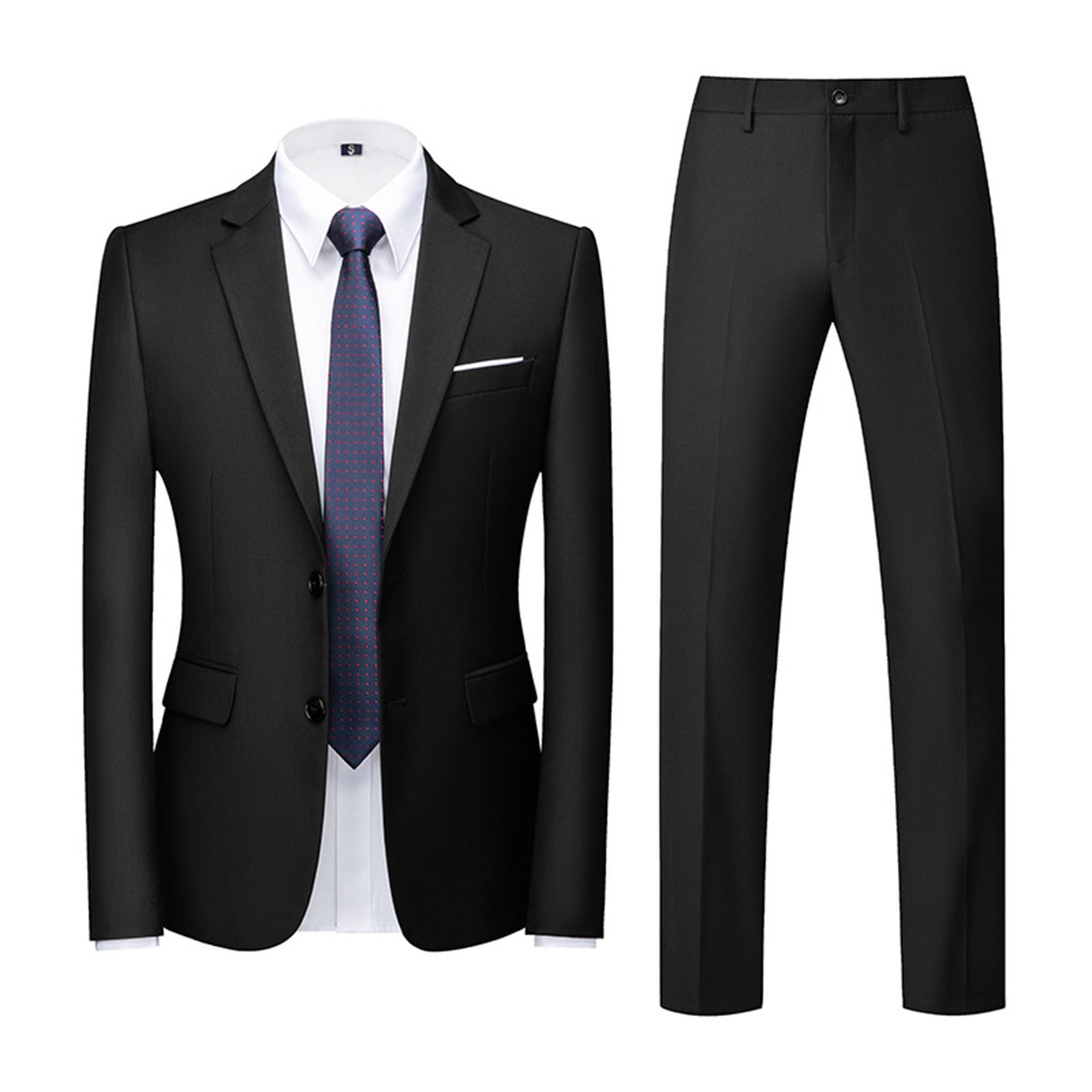 LMOIPLI Men's Solid Notch Lapel Two Button Two Piece Suit Business ...