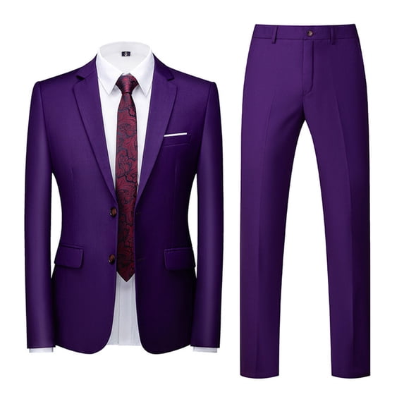 LMOIPLI Men's Solid Notch Lapel Two Button Two Piece Suit Business ...