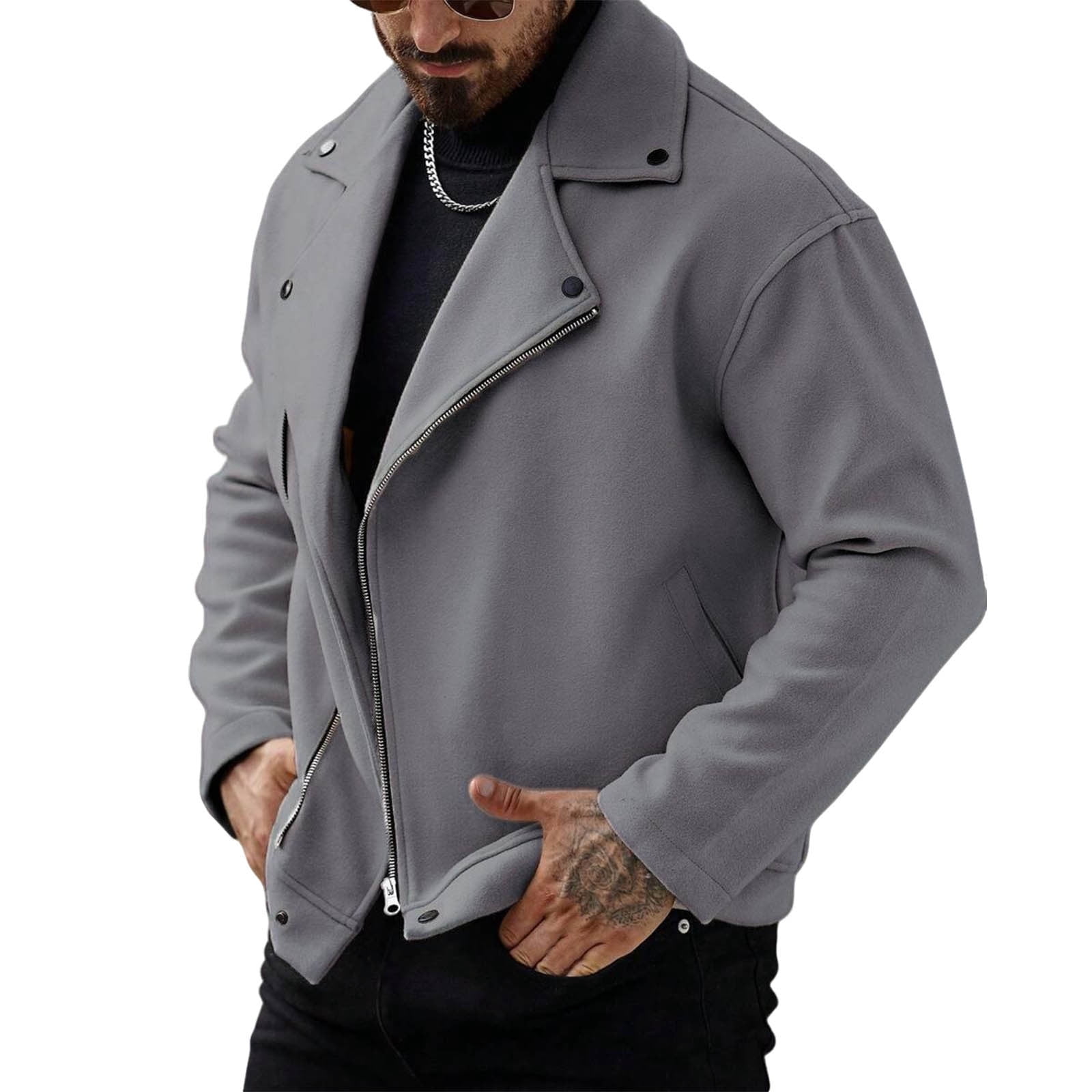 LMOIPLI Mens Casual Business Jacket Fashion Fleece Trench Coat Notched ...