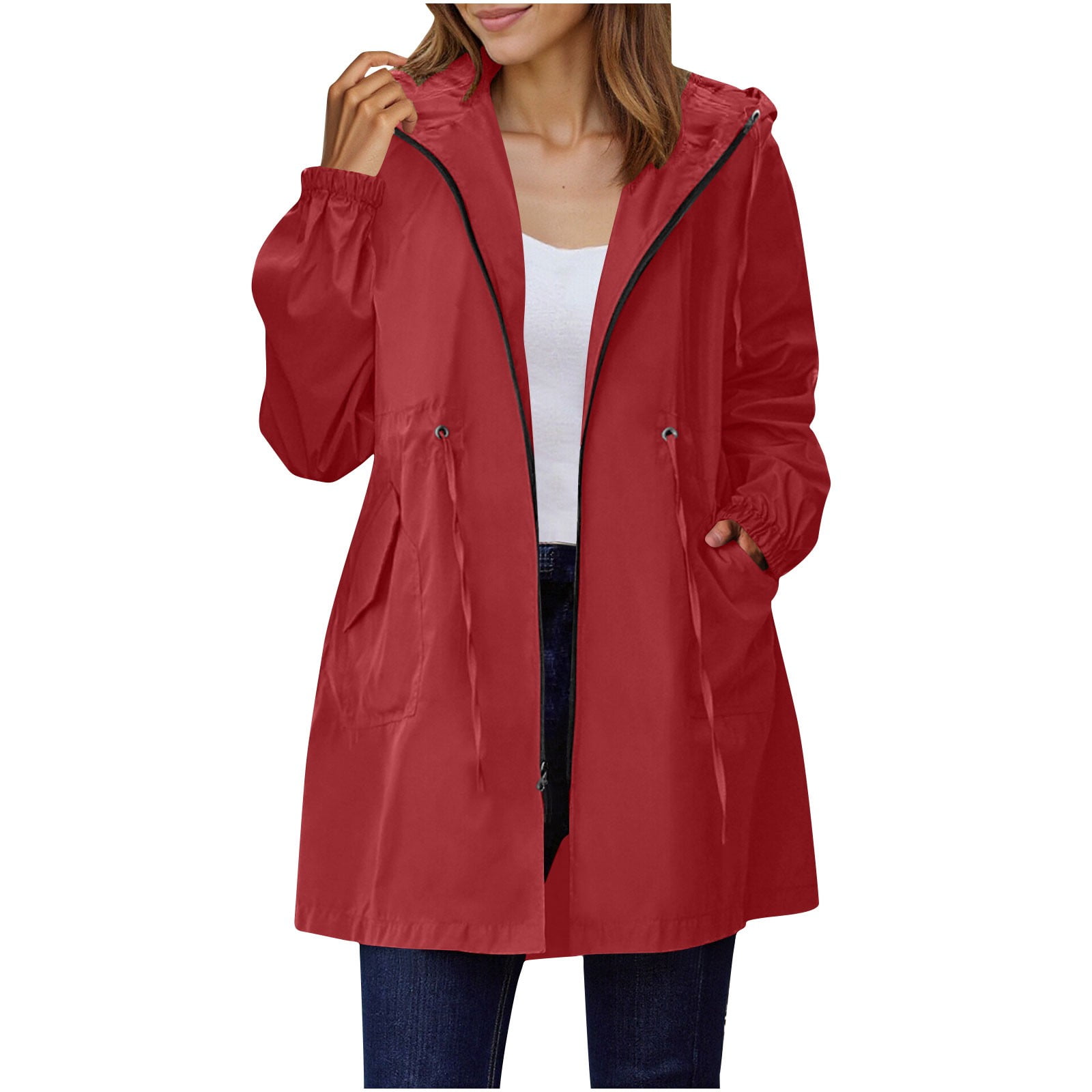 LMOIPLI Waterproof Windbreaker Womens 2025 Autumn Solid Color Long ...