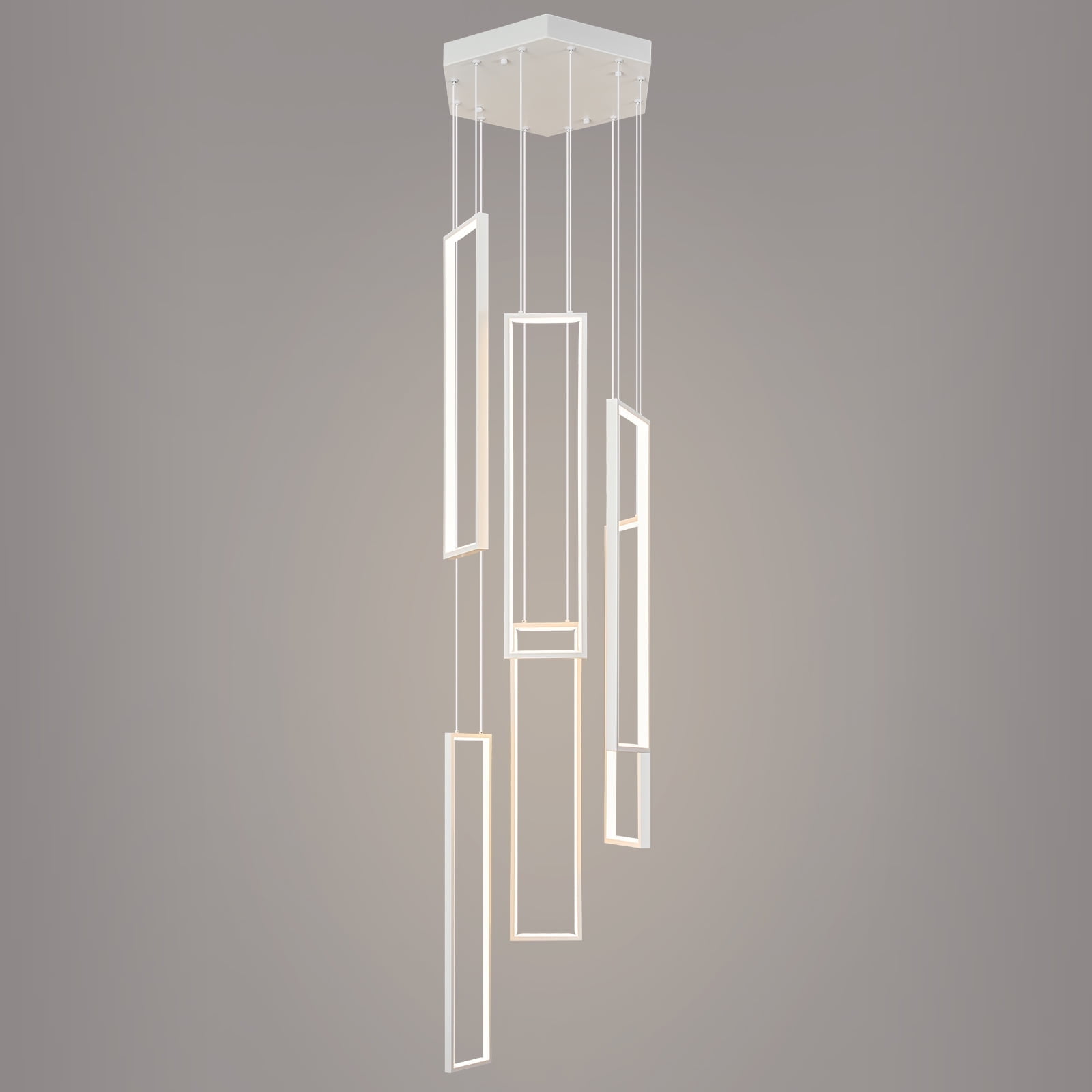 LMQNINE White 6-Ring Rectangular LED Pendant Light,Adjustable Height ...