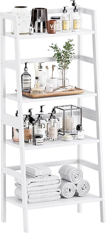 LMSM Ladder Shelf, 4-Tier Bamboo Bookshelf, Freestanding Open Display ...