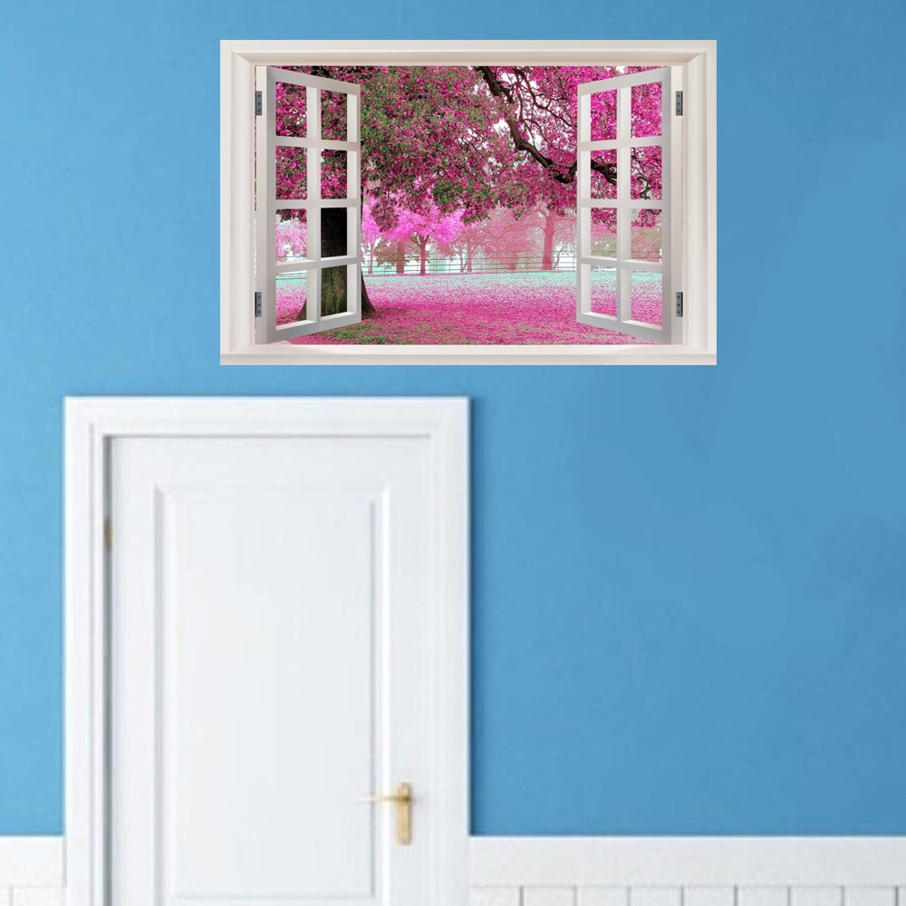 LMTODLFG 3D Fake Window Wall Decals Decors Mountain Lake Wall Decals ...