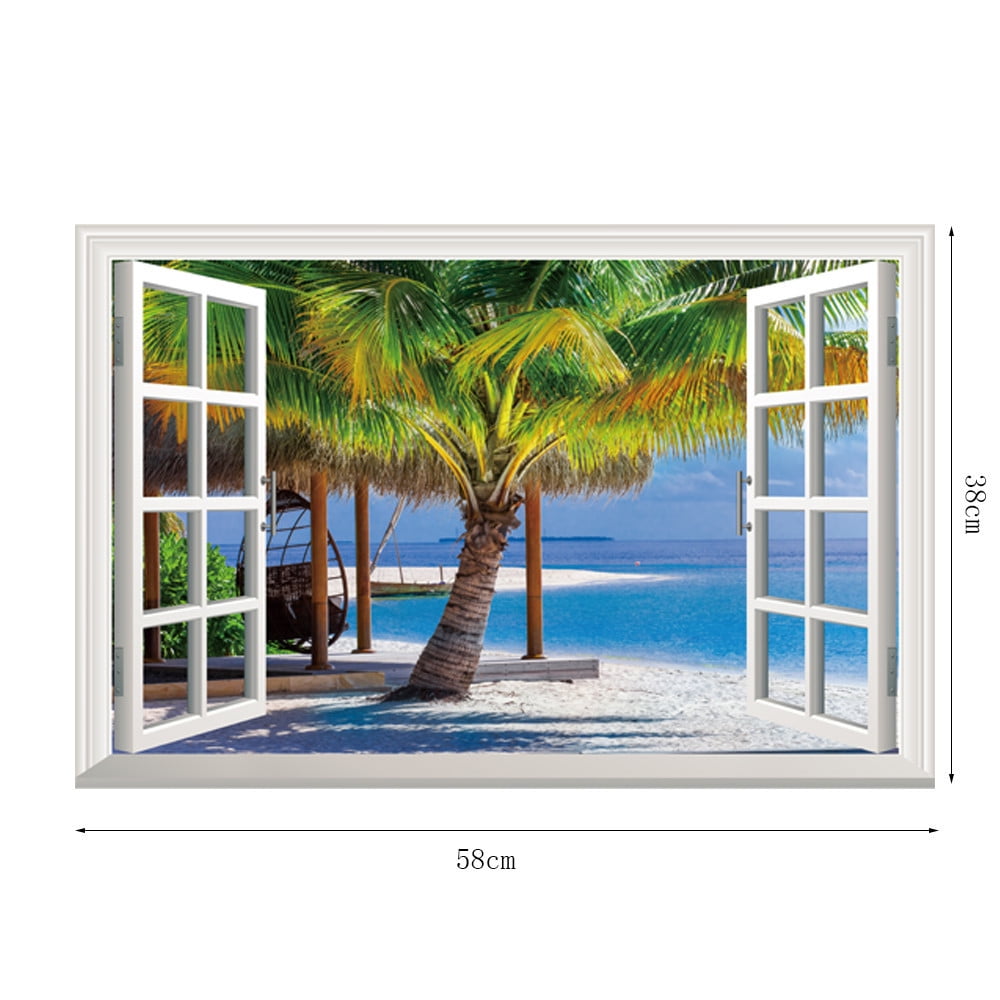 LMTODLFG 3D Fake Window Wall Decals Decors Mountain Lake Wall Decals ...